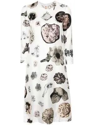 Marni Floral Collage-print Silk Dress - White