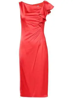 NISSA Draped-detailing Satin Midi Dress