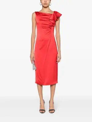 NISSA Draped-detailing Satin Midi Dress