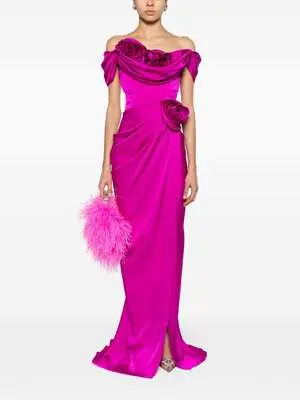 ANA RADU Floral-appliqué Draped Gown - Pink
