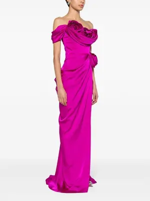 ANA RADU Floral-appliqué Draped Gown - Pink