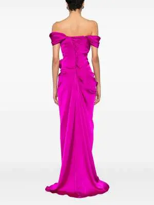 ANA RADU Floral-appliqué Draped Gown - Pink