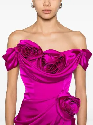 ANA RADU Floral-appliqué Draped Gown - Pink