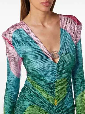 Philipp Plein Crystal-embellished Rainbow-print Minidress - Blue