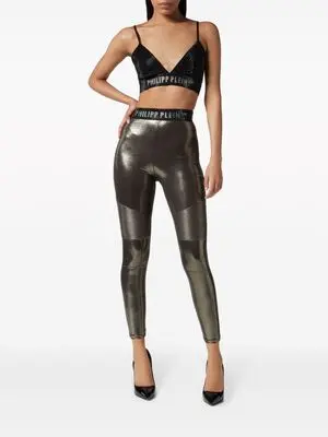 Philipp Plein Logo-waistband Lamé Leggings