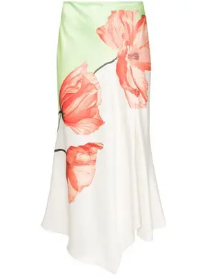 Alice + Olivia Floral-print Satin Skirt