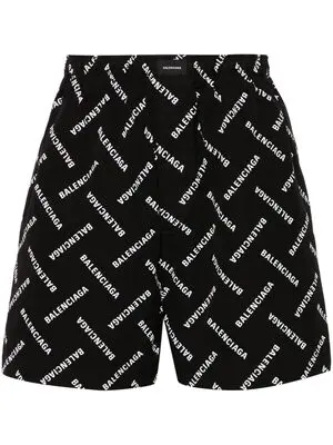 Balenciaga Logo-Print Thigh-Length Shorts In Black - 69% Off