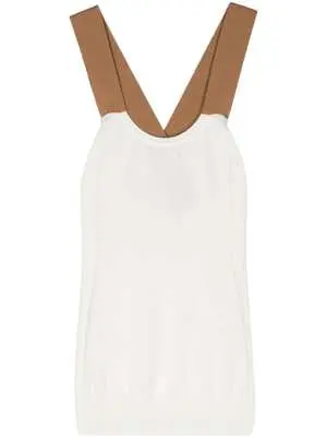 Plan C Crossover-straps Fine-knit Top - White