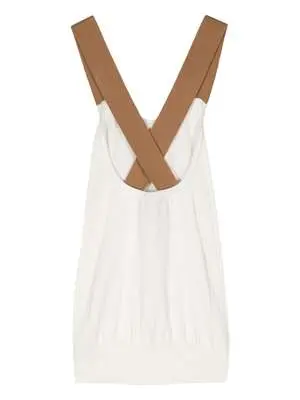 Plan C Crossover-straps Fine-knit Top - White