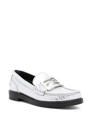 Fendi Baguette Metallic Leather Loafers - Silver