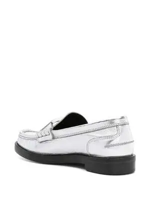 Fendi Baguette Metallic Leather Loafers - Silver