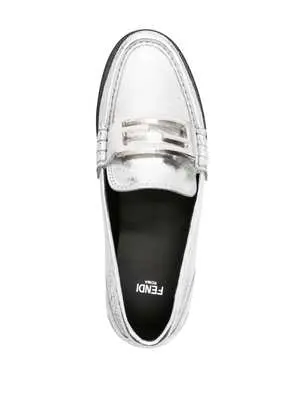 Fendi Baguette Metallic Leather Loafers - Silver