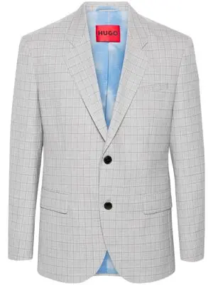 Hugo Plaid-check Single-breasted Blazer - Grey