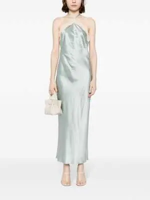 REFORMATION Aara Silk Charmeuse Halterneck Maxi Dress With Lace Trim