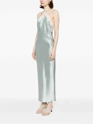 REFORMATION Aara Silk Charmeuse Halterneck Maxi Dress With Lace Trim