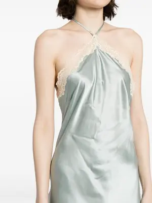 REFORMATION Aara Silk Charmeuse Halterneck Maxi Dress With Lace Trim