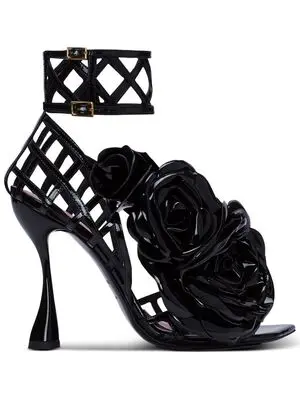 Balmain Eden 95mm Patent Leather Floral Appliqué Sandals
