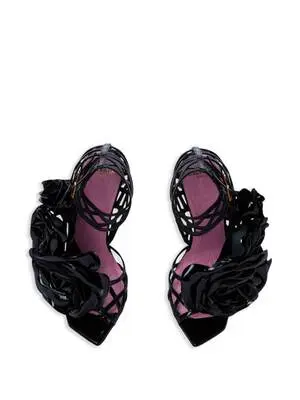 Balmain Eden 95mm Patent Leather Floral Appliqué Sandals