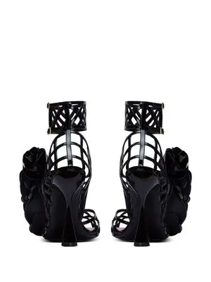 Balmain Eden 95mm Patent Leather Floral Appliqué Sandals