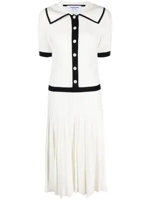Thom Browne Pointelle-knit Pleated Midi Dress - White