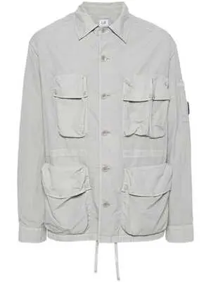 C.P. COMPANY Garment Dyed Lens Detail Cargo Shirt Jacket - Grey