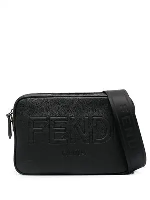 Fendi Embossed-logo Shoulder Bag - Black