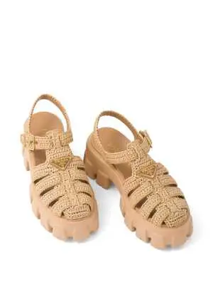 Prada Monolith Raffia-effect Sandals - Neutrals