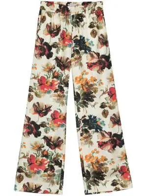 Alberto Biani Floral Silk Trousers - Green
