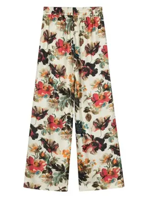 Alberto Biani Floral Silk Trousers - Green