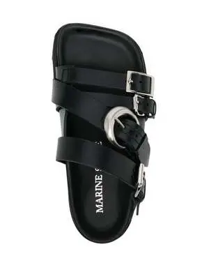 MARINE SERRE Buckled Leather Sandals - Black