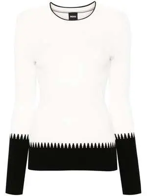 BOSS Fedrina Ribbed-knit Top - White