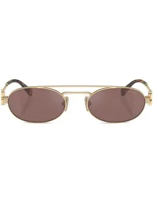 Miu Miu Logo-lettering Oval Sunglasses - Gold