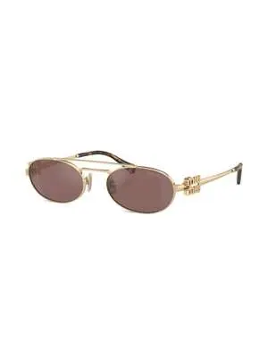 Miu Miu Logo-lettering Oval Sunglasses - Gold