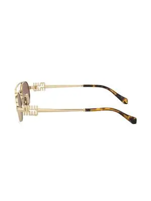 Miu Miu Logo-lettering Oval Sunglasses - Gold