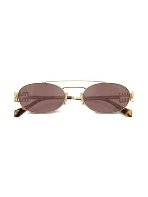 Miu Miu Logo-lettering Oval Sunglasses - Gold