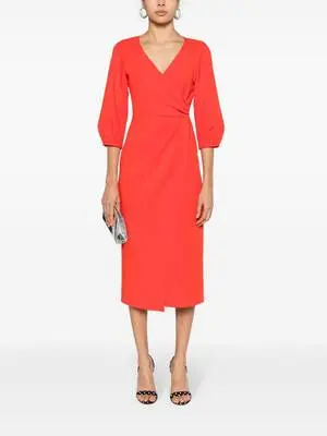 NISSA Gathered Wrap Midi Dress