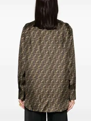 Fendi Ff-logo Print Silk Shirt - Brown