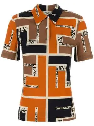 Fendi Maxi Ff Puzzle-print Polo Shirt - Orange