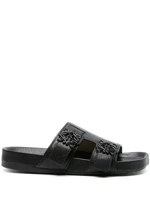 Loewe Anagram-buckle Leather Slides - Black