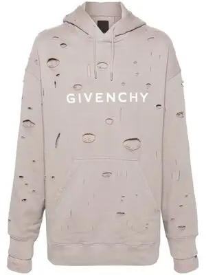 Givenchy Logo-print Ripped Hoodie - Grey