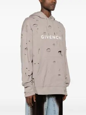 Givenchy Logo-print Ripped Hoodie - Grey
