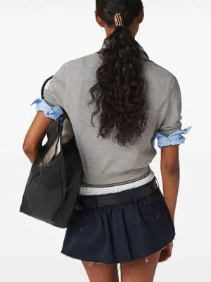 Miu Miu Stripe Detail Cropped Polo Top - Grey
