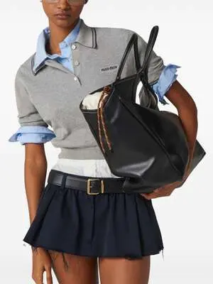 Miu Miu Stripe Detail Cropped Polo Top - Grey