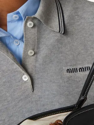 Miu Miu Stripe Detail Cropped Polo Top - Grey