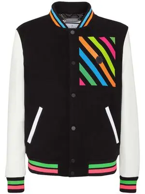 Philipp Plein Logo-appliqué Wool Varsity Jacket - Black