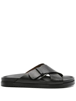 DOUCAL'S Leather Crossover-straps Slides - Black