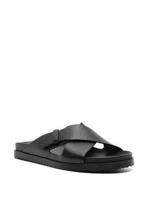 DOUCAL'S Leather Crossover-straps Slides - Black