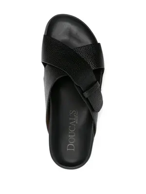 DOUCAL'S Leather Crossover-straps Slides - Black