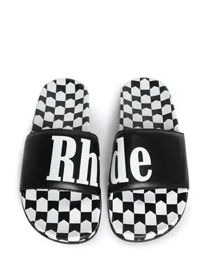 Rhude Logo-print Leather Slides