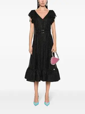 NISSA Polka-dot Belted Midi Dress